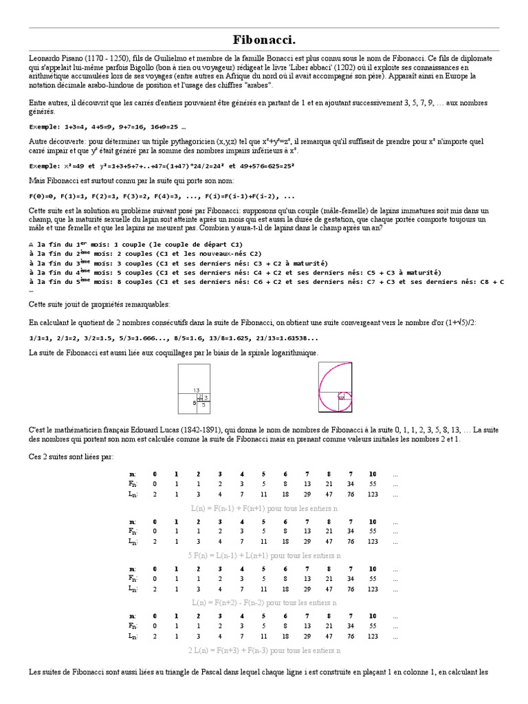 La Suite de Fibonacci | PDF | Nombre | Arithmétique