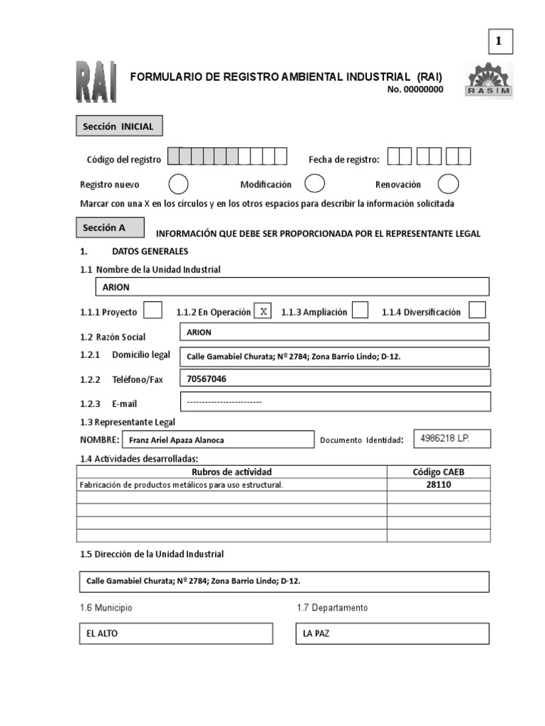Formulario Rai | Combustibles | Materia prima | Prueba gratuita de 30 ...