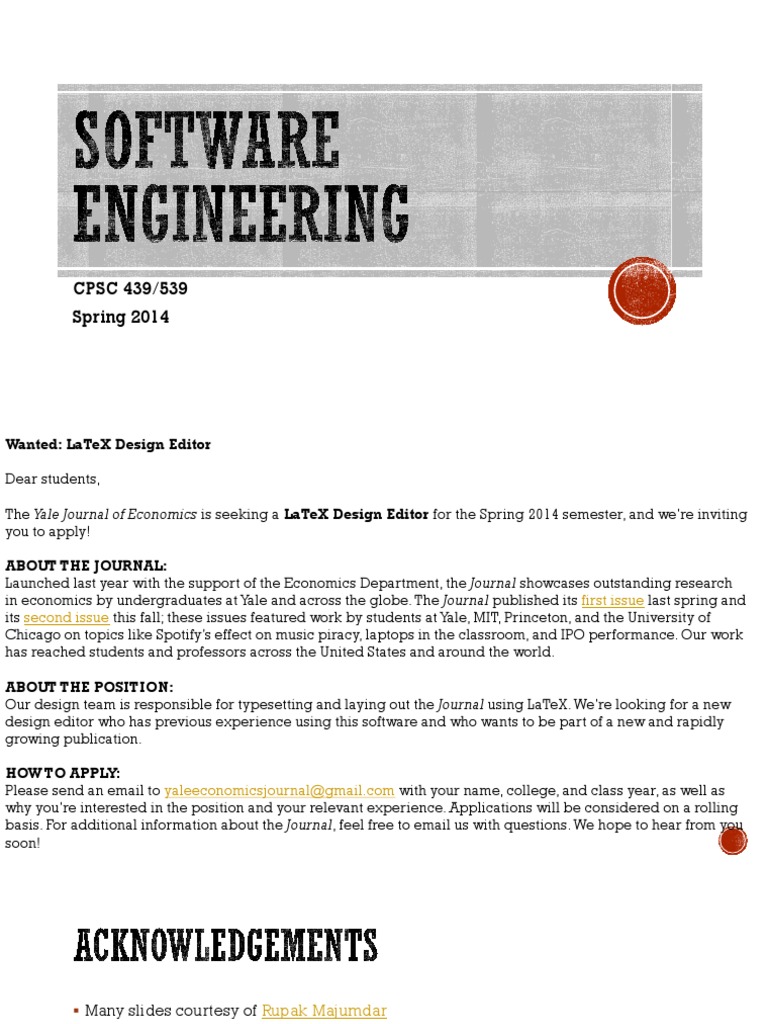 CPSC 439/539 Spring 2014 | PDF | Unified Modeling Language | Software Engineering