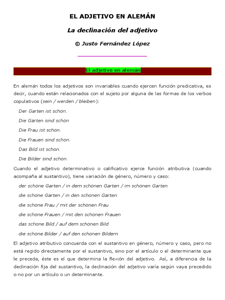 El Adjetivo en Alemán | PDF | Adjetivo | Idioma aleman