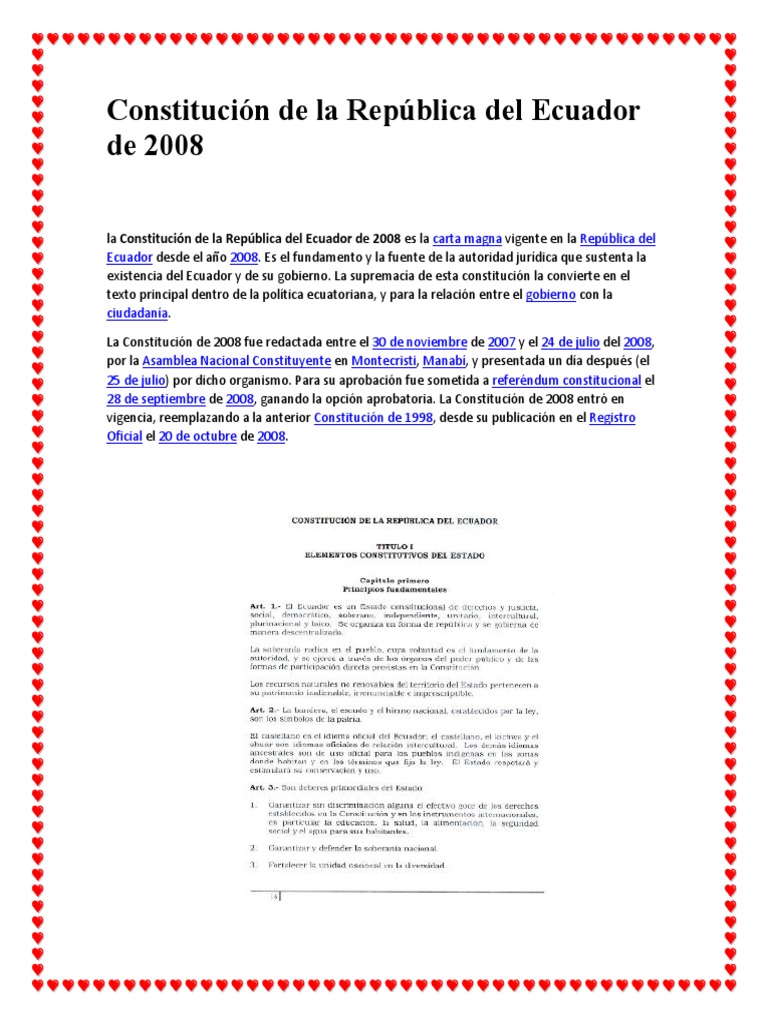 Constitución de La República Del Ecuador de 2008 | PDF | Política ...