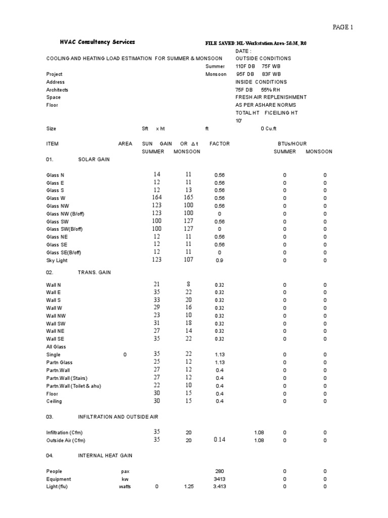 Heat Load Calculation Sheet | PDF | Hvac | Automation