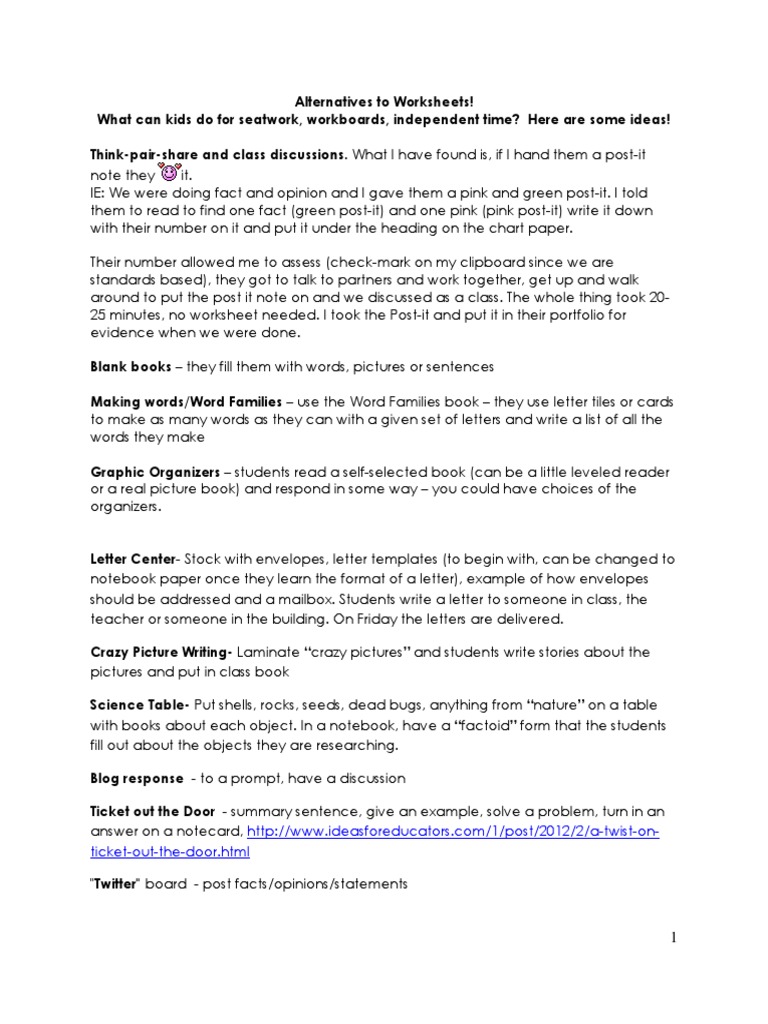 Alternatives To Worksheets | PDF | Poetry | Science