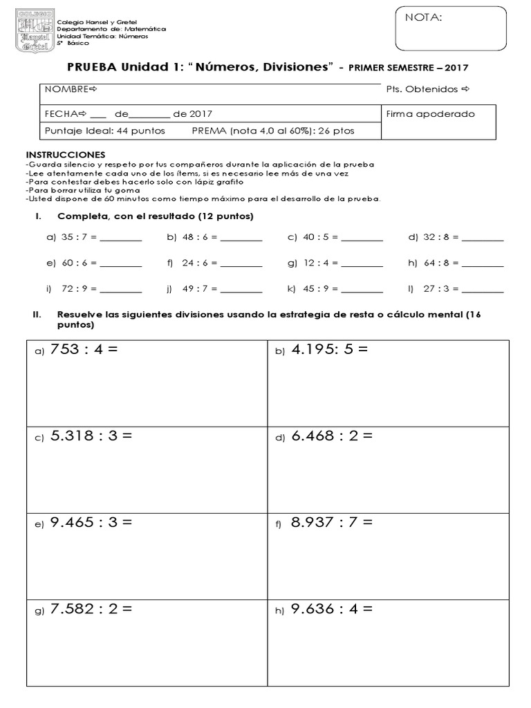 1 Unidad Numeración Divisiones | PDF | División (Matemáticas) | Objetos ...