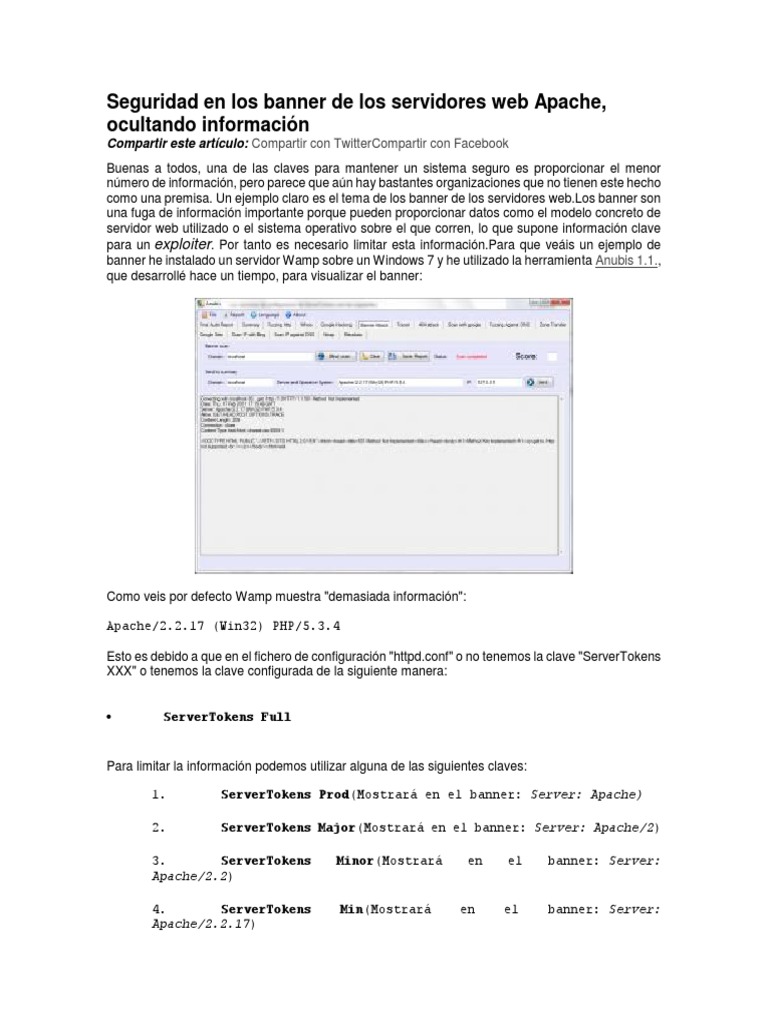 Seguridad en Los Banner de Los Servidores Web Apache | PDF | Servidor HTTP Apache | Servidor web