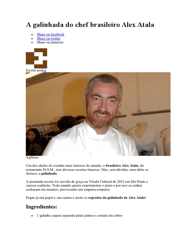 A Galinhada Do Chef Brasileiro Alex Atala | PDF