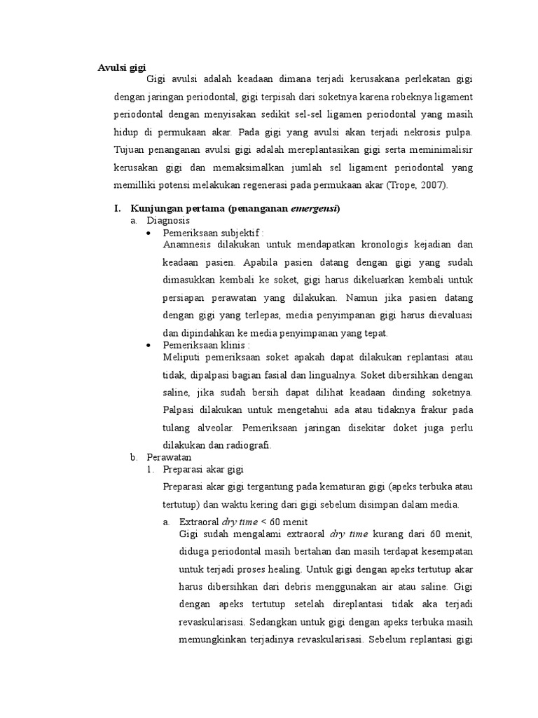 MENGENAL PENANGANAN GIGI AVULSI | PDF