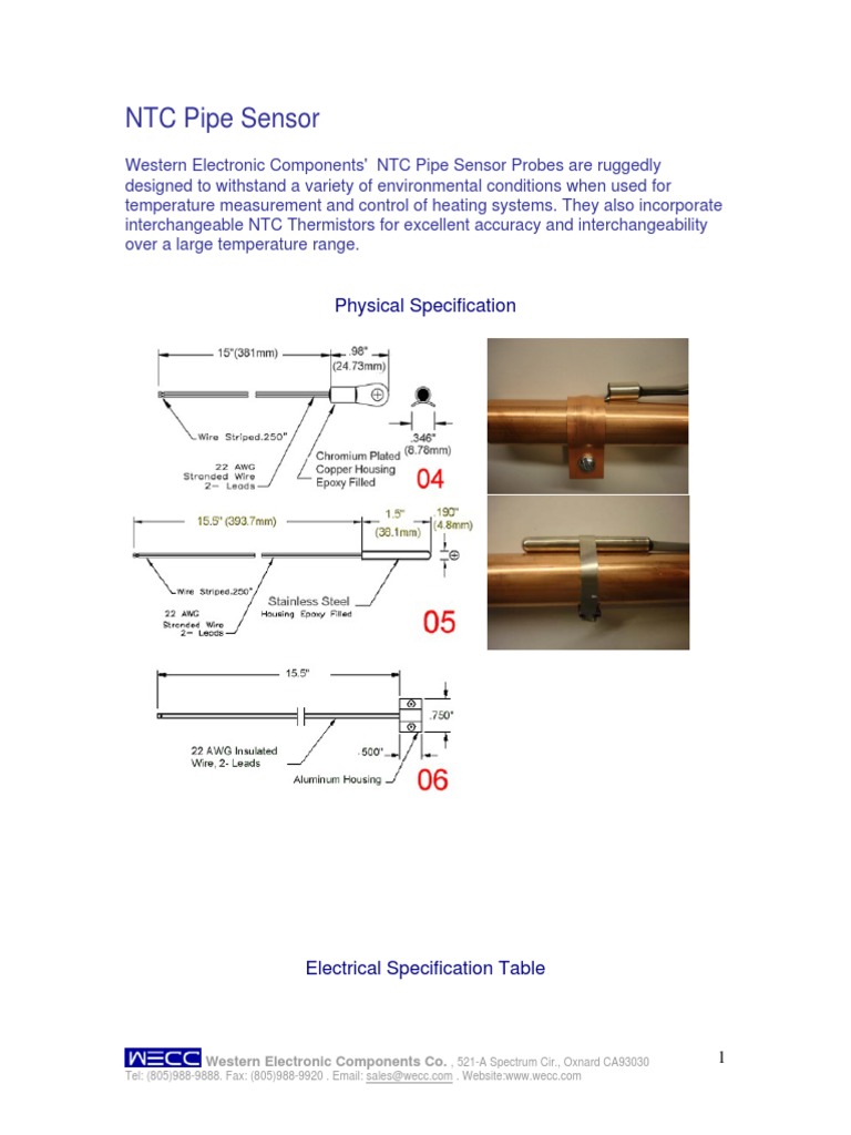 NTC Pipe Sensor: Physical Specification | PDF | Electrical Resistance ...