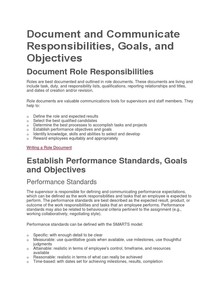 Document and Communicate Responsibilities | PDF | Goal | Employment