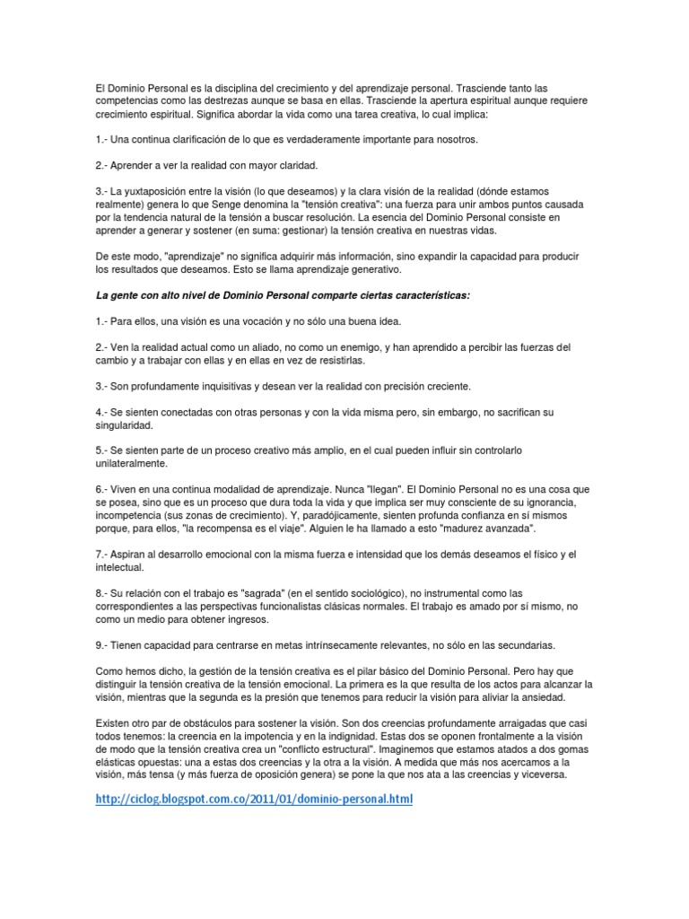 El Dominio Personal: un proceso de aprendizaje y crecimiento personal a ...