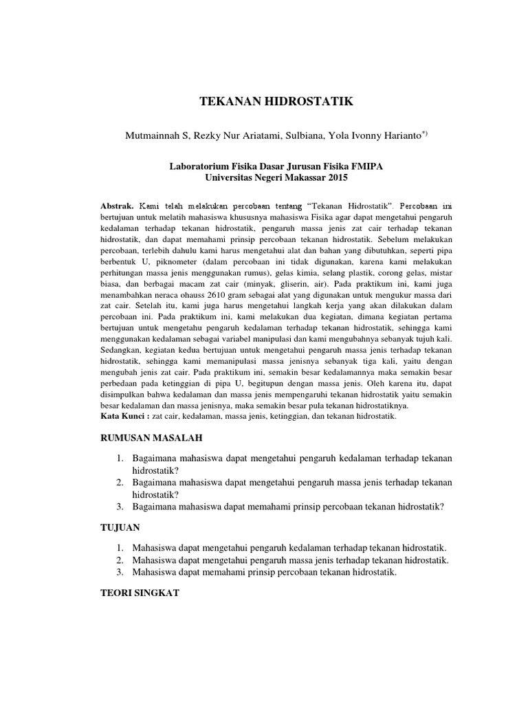 Tekanan Hidrostatik | PDF