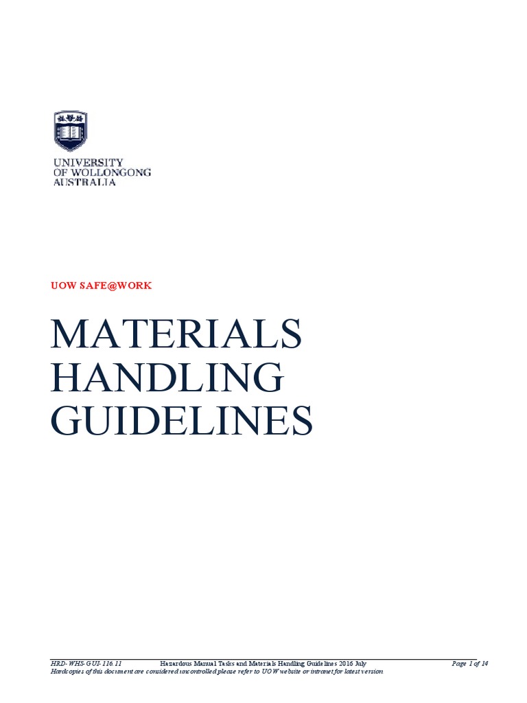 Materials Handling Guidelines: Uow Safe@Work | PDF | Forklift | Risk Management