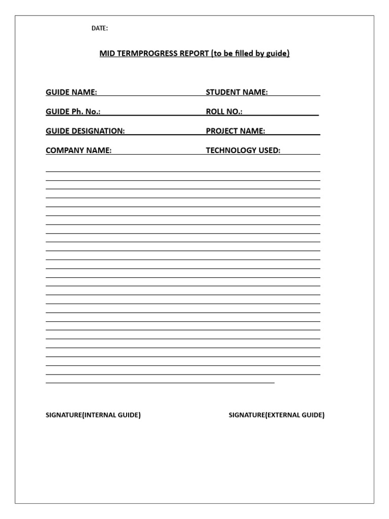 MID TERMPROGRESS REPORT (To Be Filled by Guide) : Date | PDF ...