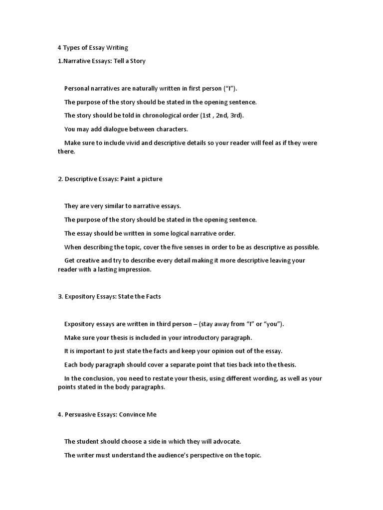 Four Types of Essay Writing Explained | PDF | Essays | Narrative