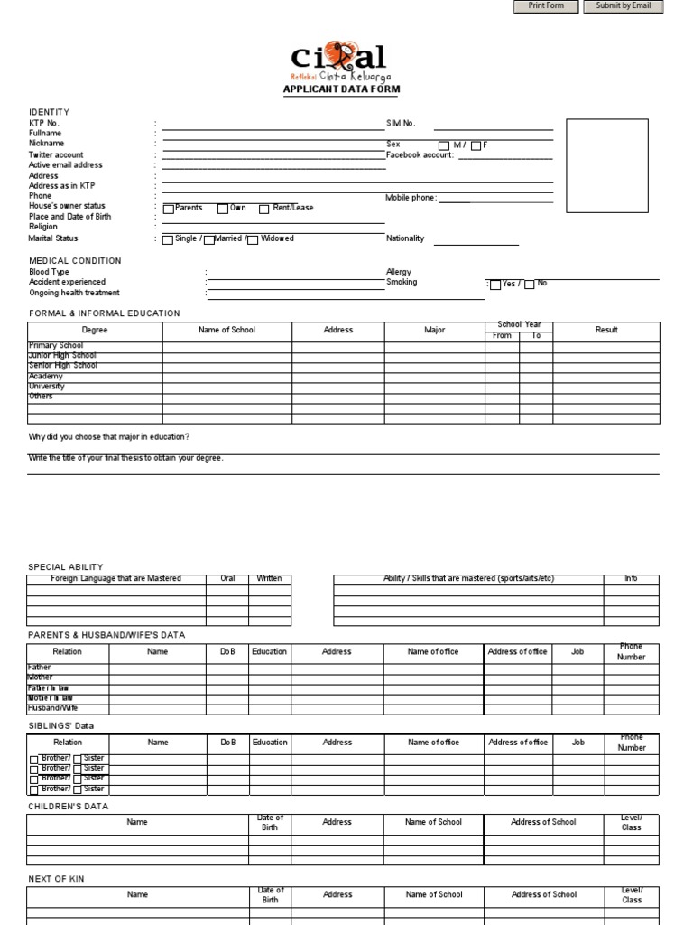New Application Form | PDF | Wife | Family