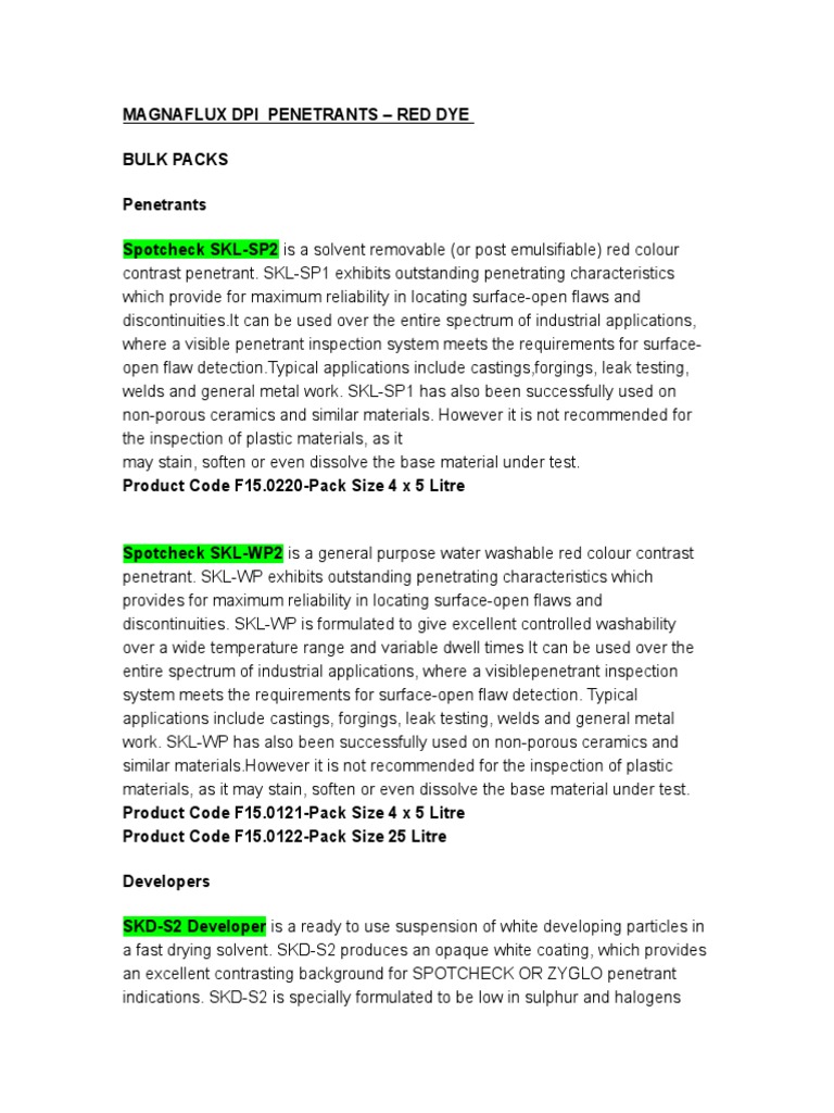 Magnaflux Red Dye Penetrants Guide | PDF | Solvent | Ceramics