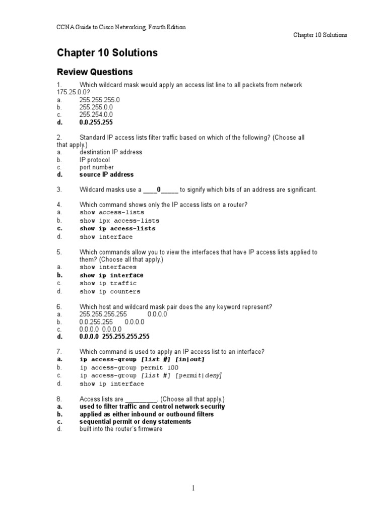 CCNA Chapter 10 Access List Solutions | PDF | Ip Address | Firewall ...