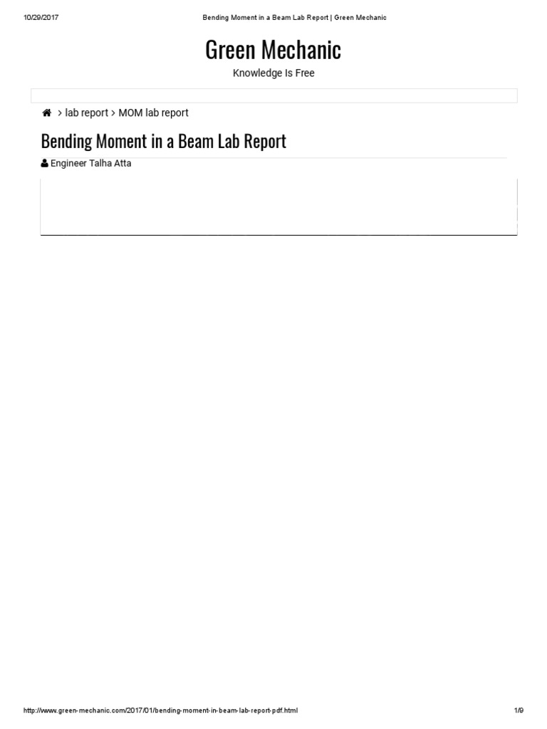 Bending Moment in A Beam Lab Report - Green Mechanic | PDF | Bending ...
