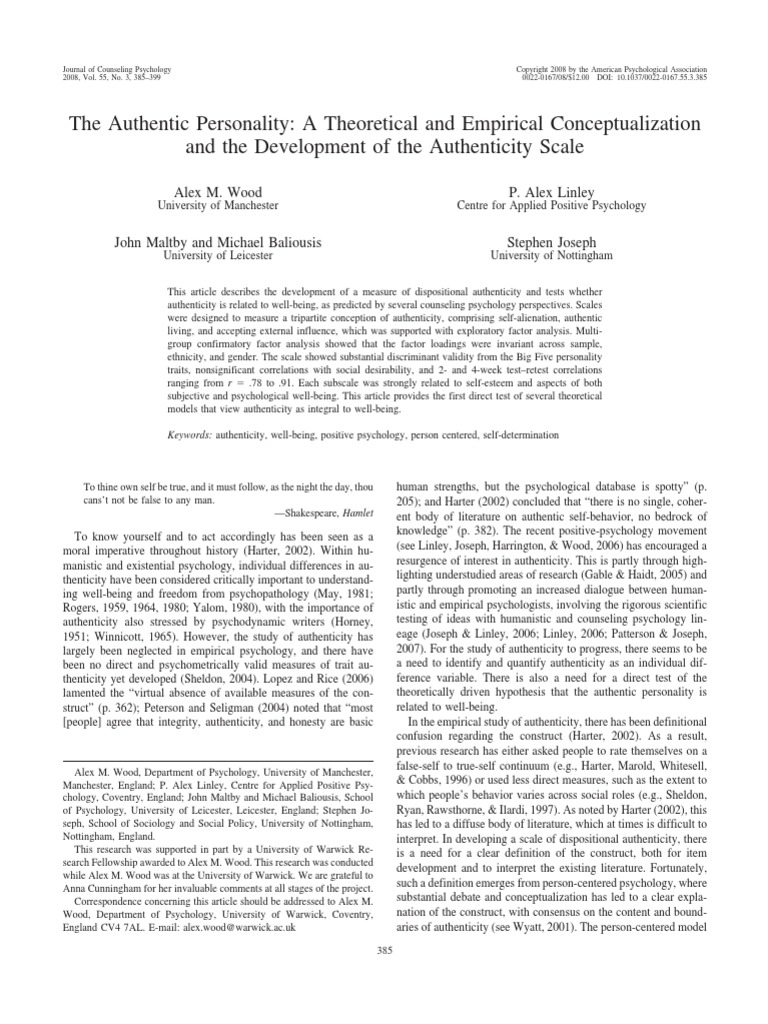 Authenticity Scale PDF | PDF | Authenticity (Philosophy) | Self Esteem