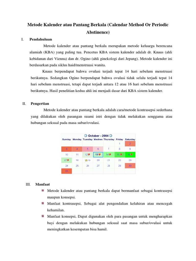 Metode Kalender Atau Pantang Berkala | PDF