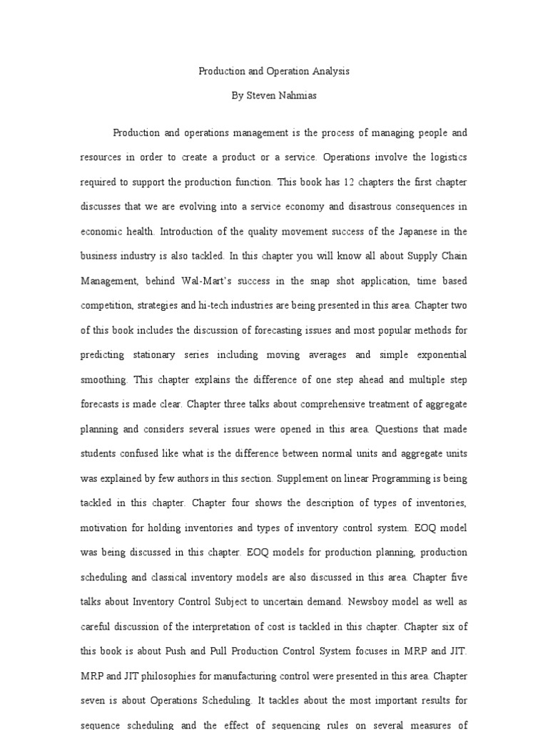 Production and Operation Analysis | PDF | Operations Management ...