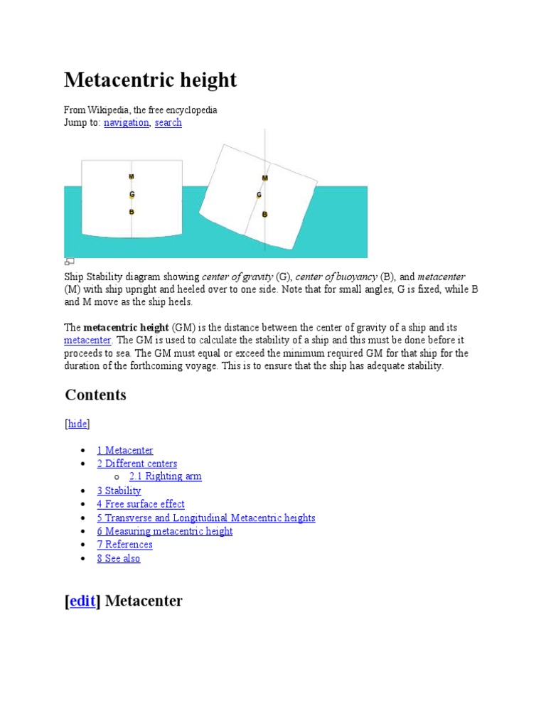Metacentric Height: Navigation Search | PDF | Classical Mechanics ...