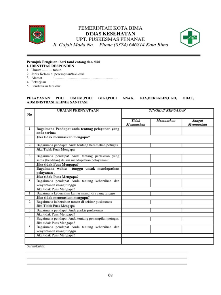 Kuesioner Kepuasan Pelayanan Puskesmas | PDF