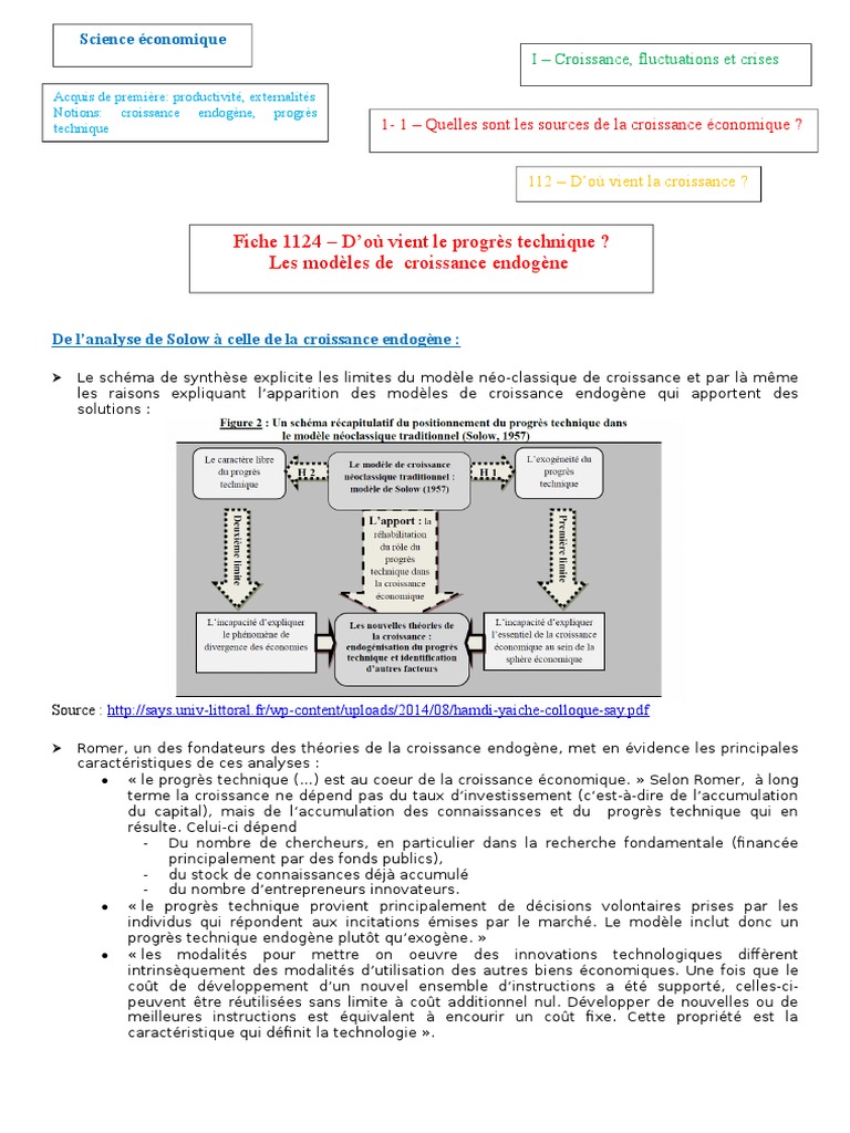 Fiche 1124 - Les Modèles de Croissance Endogène | PDF | Croissance ...
