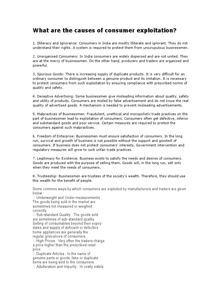 Causes and Forms of Consumer Exploitation in India: Illiteracy ...