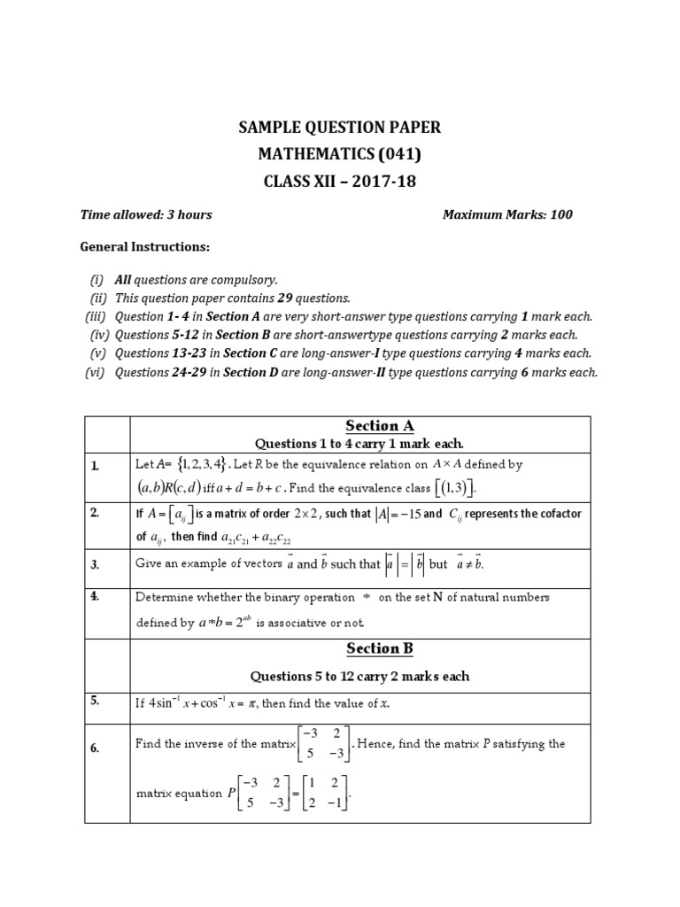 Maths SQP PDF | PDF | Equations | Matrix (Mathematics)