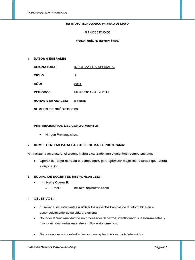 Plan Informatica Aplicada | PDF | Microsoft Excel | Microsoft Word