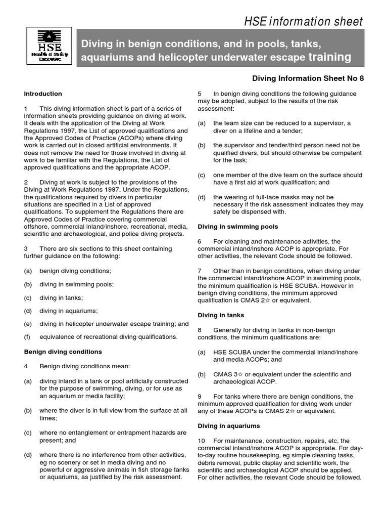 Diving Regulations for Closed Environments | PDF | Scuba Diving ...