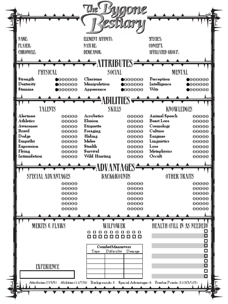 Character Attributes and Abilities Sheet | PDF | Psychology ...