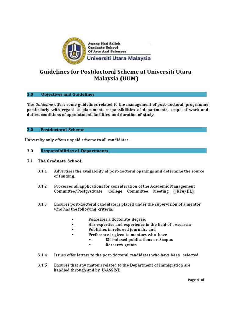 Guidelines For Postdoctoral Scheme at Universiti Utara Malaysia (UUM) | PDF | Postgraduate ...
