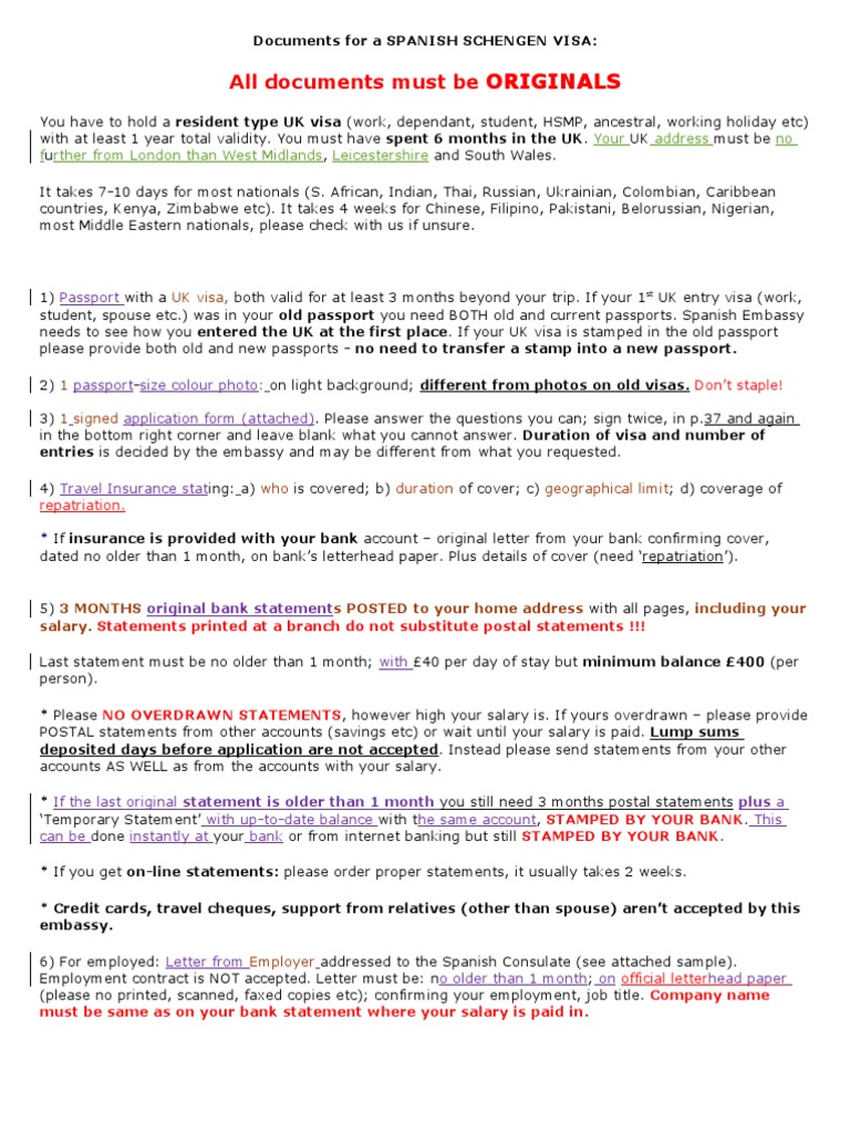 Spanish Schengen Visa Requirements | PDF | Travel Visa | Passport