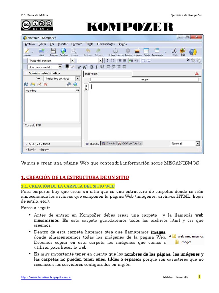 Guía paso a paso para crear una página web sobre mecanismos utilizando KompoZer | PDF | HTML ...