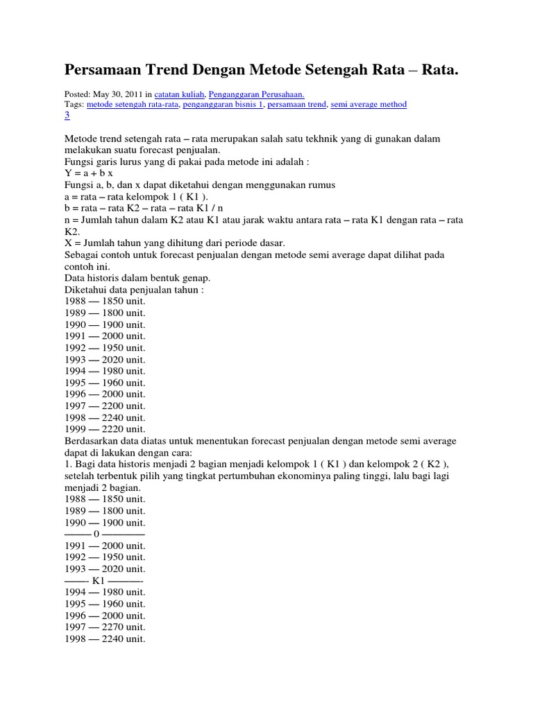 Persamaan Trend Dengan Metode Setengah Rata | PDF