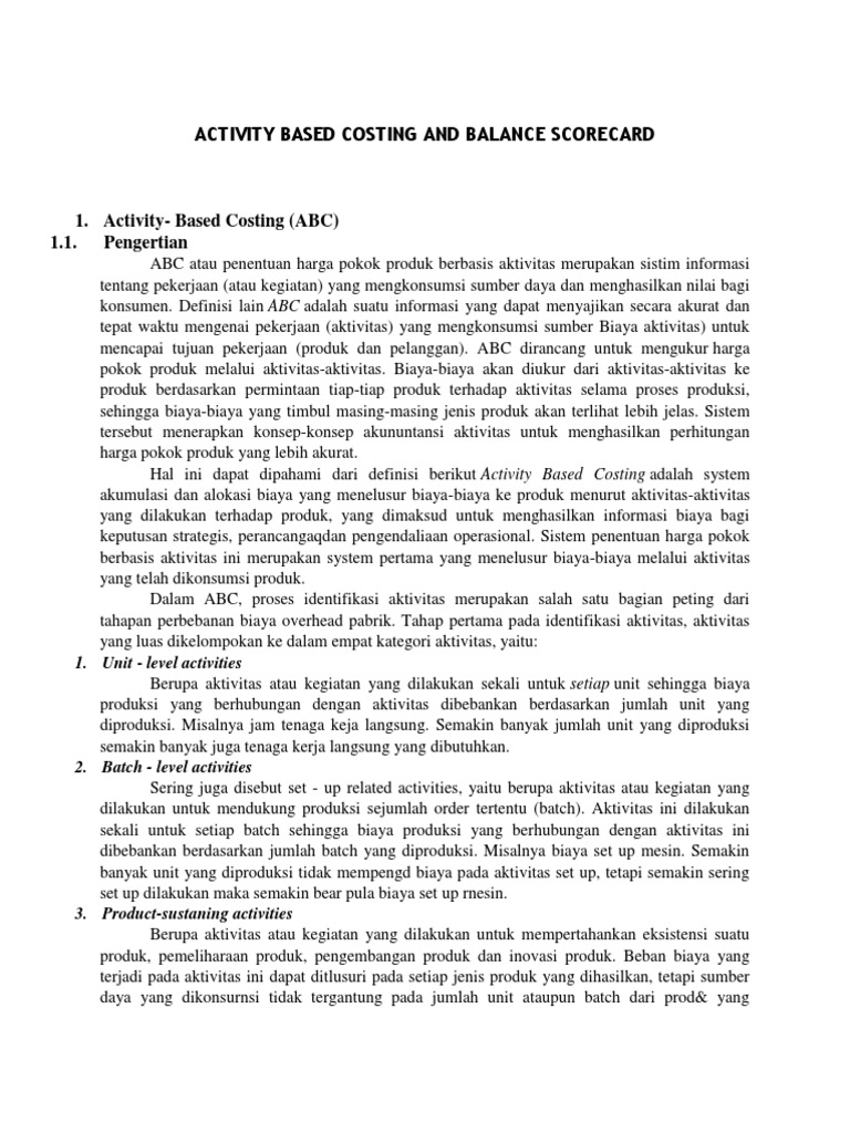 Activity Based Costing and Balance Scorecard | PDF
