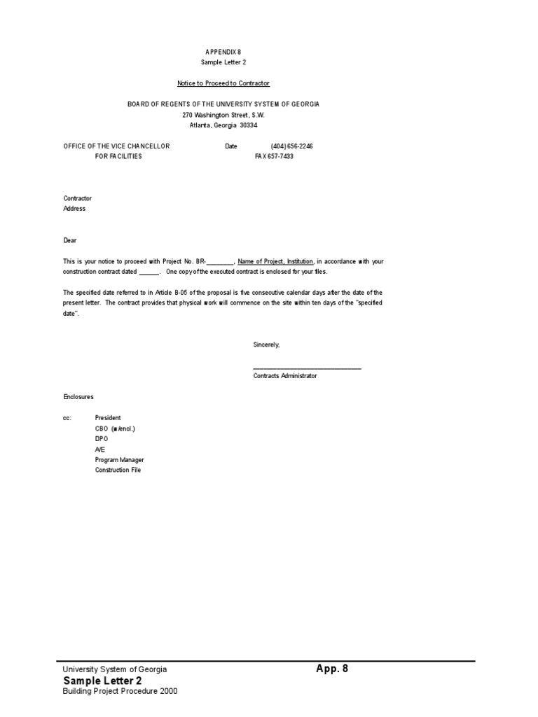 Notice to Proceed Template for Contractors | PDF