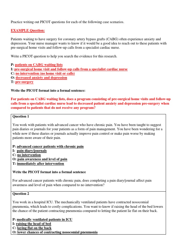Assignment #1 PICOT Questions Fa 17 | Coronary Artery Bypass Surgery | Relaxation (Psychology)
