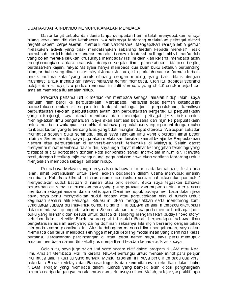 Usaha Usaha Individu Memupuk Amalan Membaca Pdf