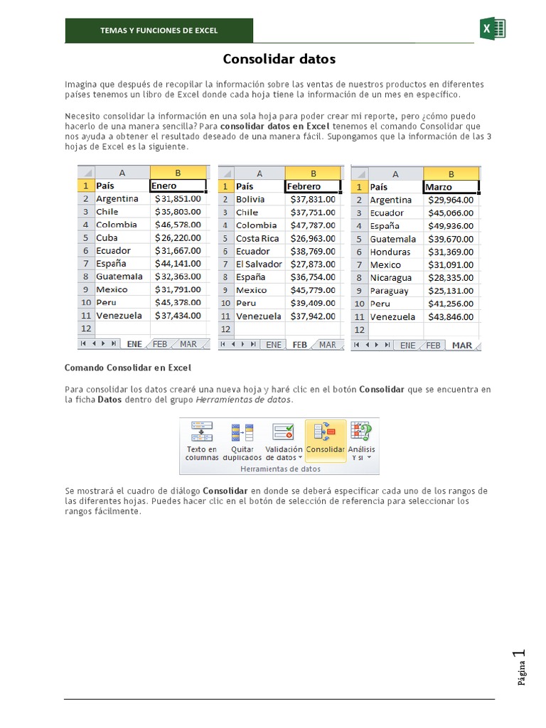Cómo Consolidar Datos en Excel | PDF