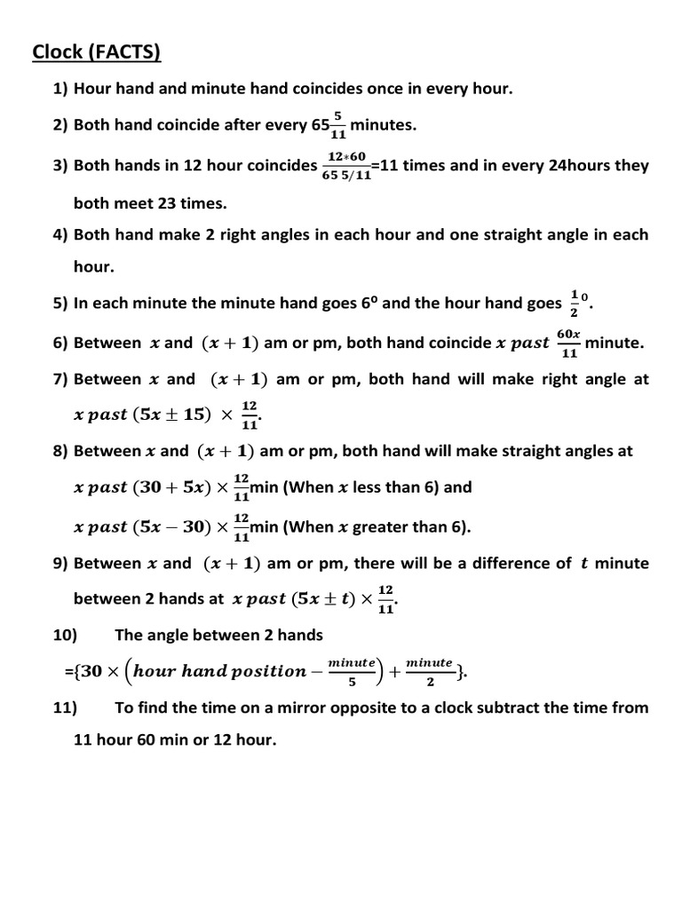 Clock Hand Angles and Coincidence Facts | PDF