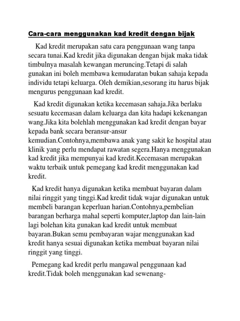 Cara-Cara Menggunakan Kad Kredit Dengan Bijak | PDF