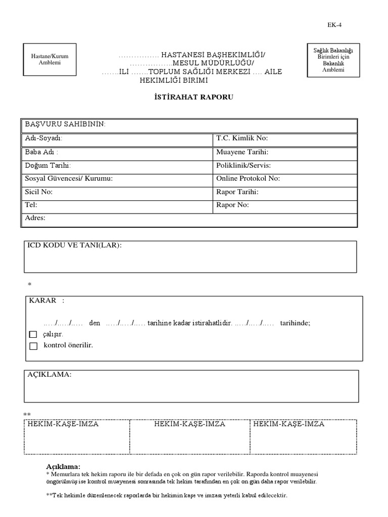 Istirahat Rapor Formati Ek 4