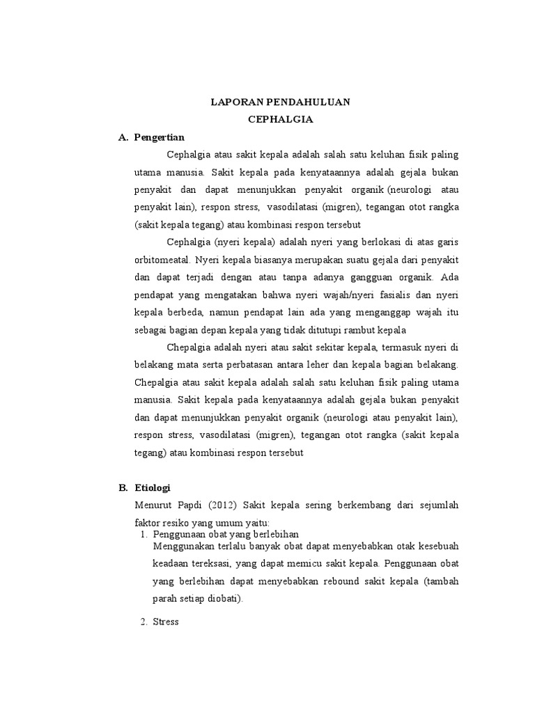 Laporan Pendahuluan Chepalgia | PDF