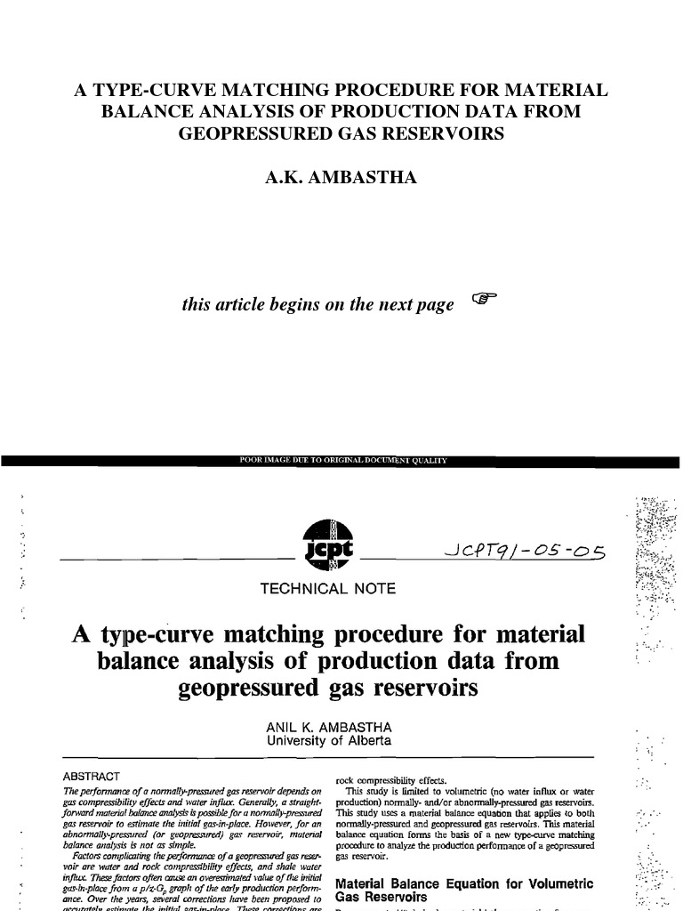 A Type-Curve Matching Procedure For Material Balance Analysis of Production Data From ...