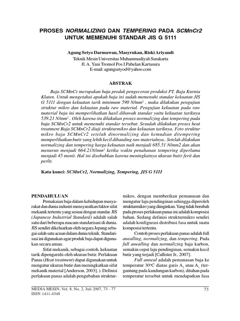 Proses Normalizing Dan Tempering Pada Scmncr2 | PDF