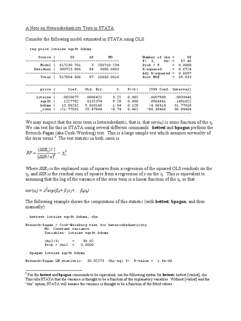 Hetero Stata | PDF | Errors And Residuals | Coefficient Of Determination
