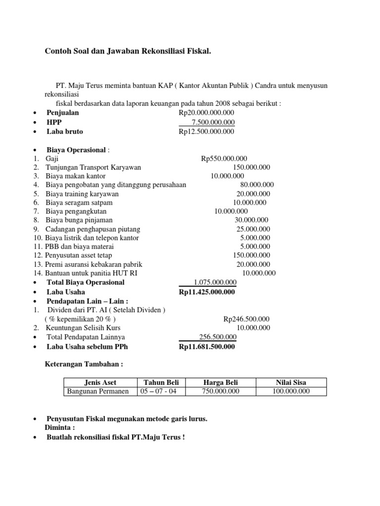 Contoh Soal Dan Jawaban Rekonsiliasi Fiskal Pdf